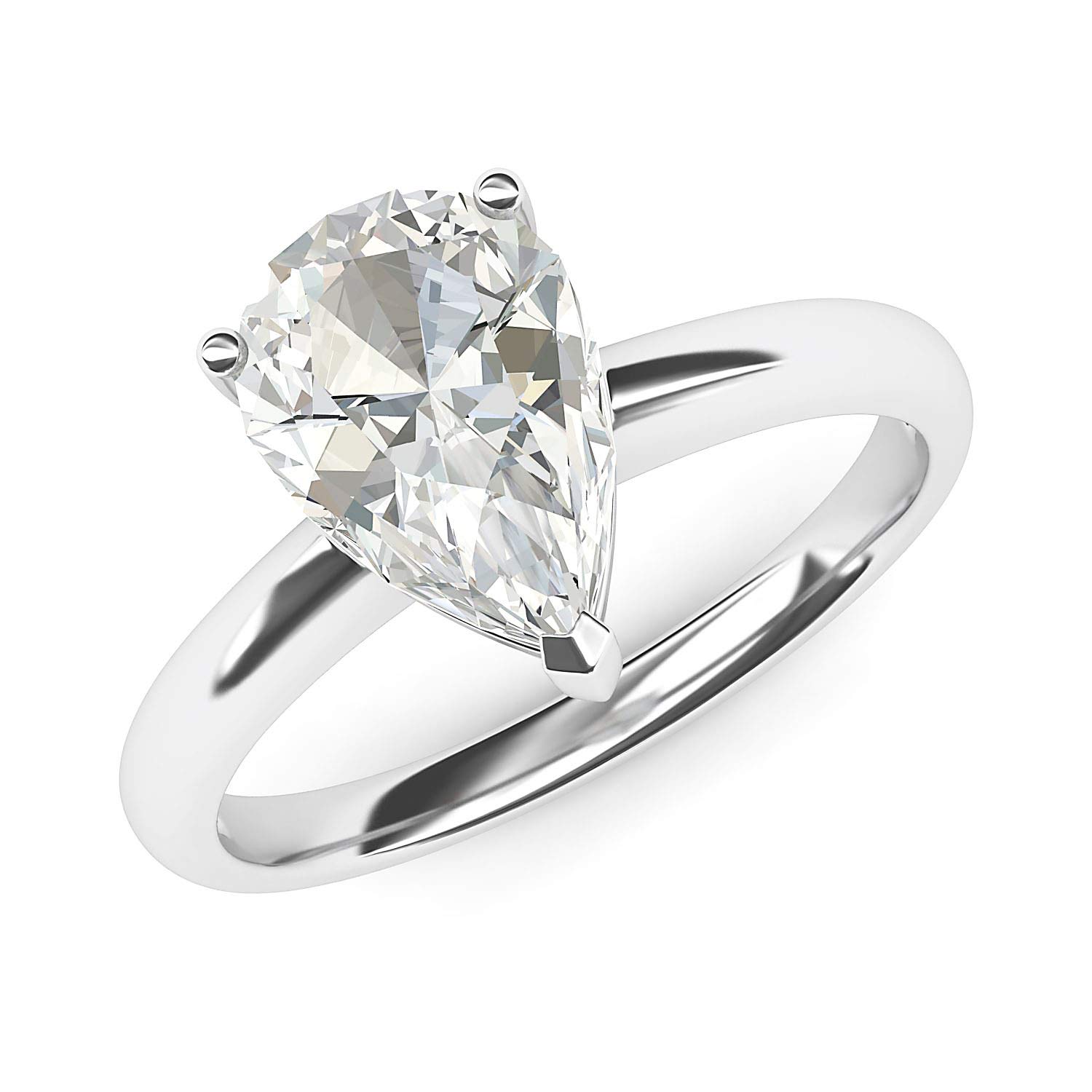 10k White Gold 8x12mm Simulated Pear-shaped Diamond Engagement Ring Domed Band Promise Bridal Ring (9.5)