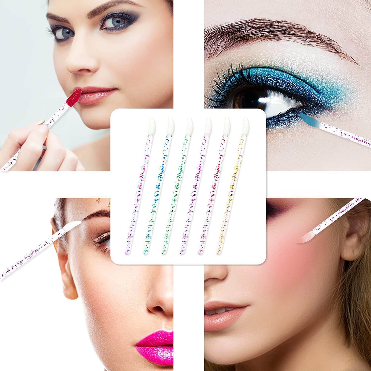 300PCS Glitter Crystal Lip Brush, Disposable Crystal Lip Brushes Tool Kits Lip Gloss Applicators Make Up Lipstick Gloss Wands Makeup Applicators Brushes Applicator tool Makeup Beauty Tool Kits 1