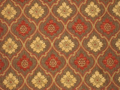 14x14 Burgundy and Gold Bulbs Brocade Decorative Throw Pillow Cover (Reino Collection)