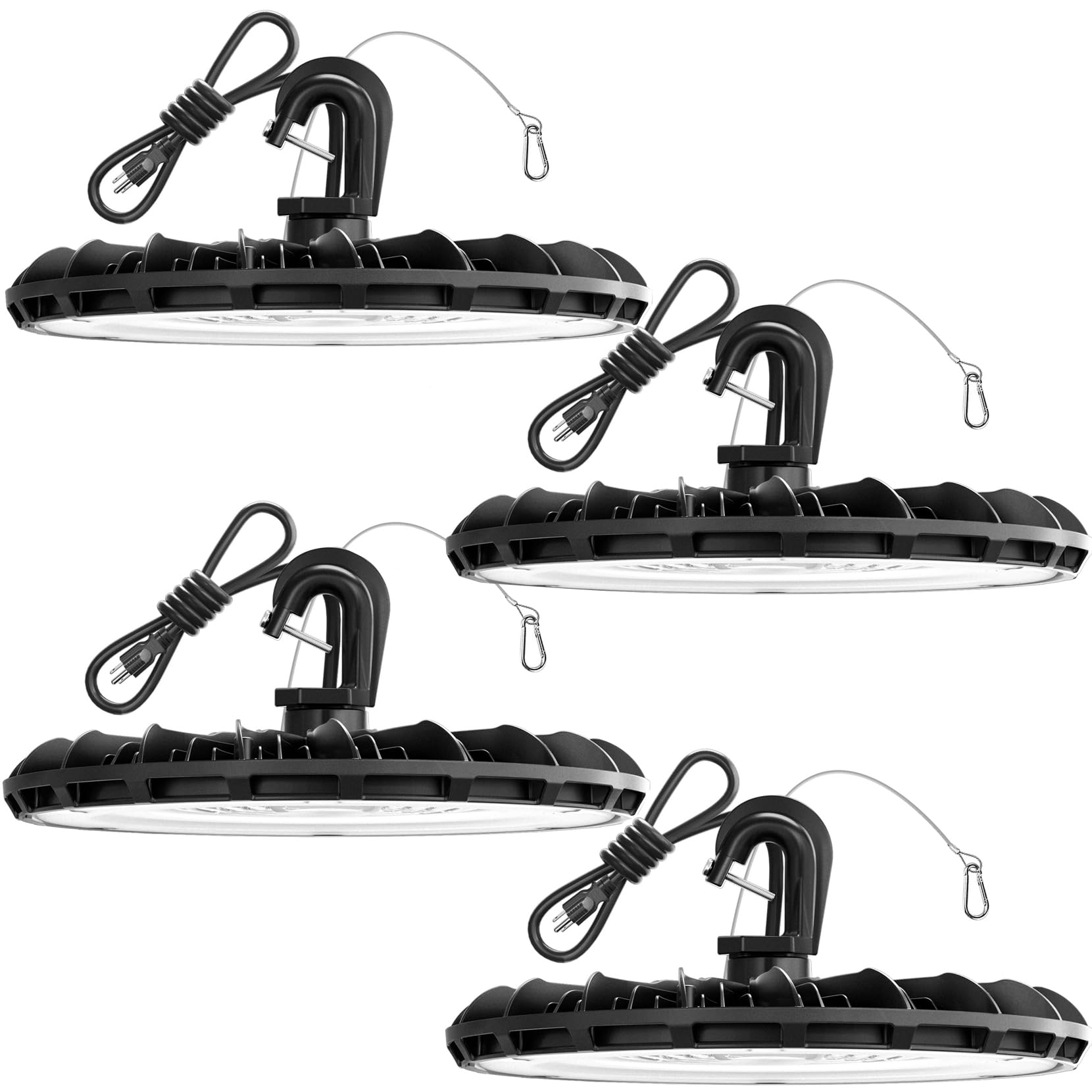 CINOTON 155W LED High Bay Lights with US Plug, UFO LED Shop Light 21000LM[600W HID/HPS Equiv.] for Garage Workshop Barn Factory Warehouse, UL Listed Commercial Bay Lighting 120V 5000K-Daylight 4 Pack