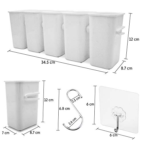 bystie Hanging Refrigerator Organizer, Desk Organization,Kitchen Storage & Bathroom Organizer, Makeup Organizer,Combinable 5 Pieces with Drain System, Stainless&Adhesive Hooks Included, BPA-free,White