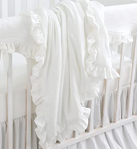 Sahaler Blush Coral Pink Ruffle Crib Quilt Baby Girl Bedding Blanket Comforter Nursery Boys Girls Quilt (White Ruffle Blanket)