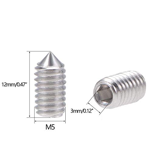 L-A 0.8mm Pitch M5x12mm 304 Stainless Steel Cone Point Hexagon Socket Grub Screws (100Pcs)