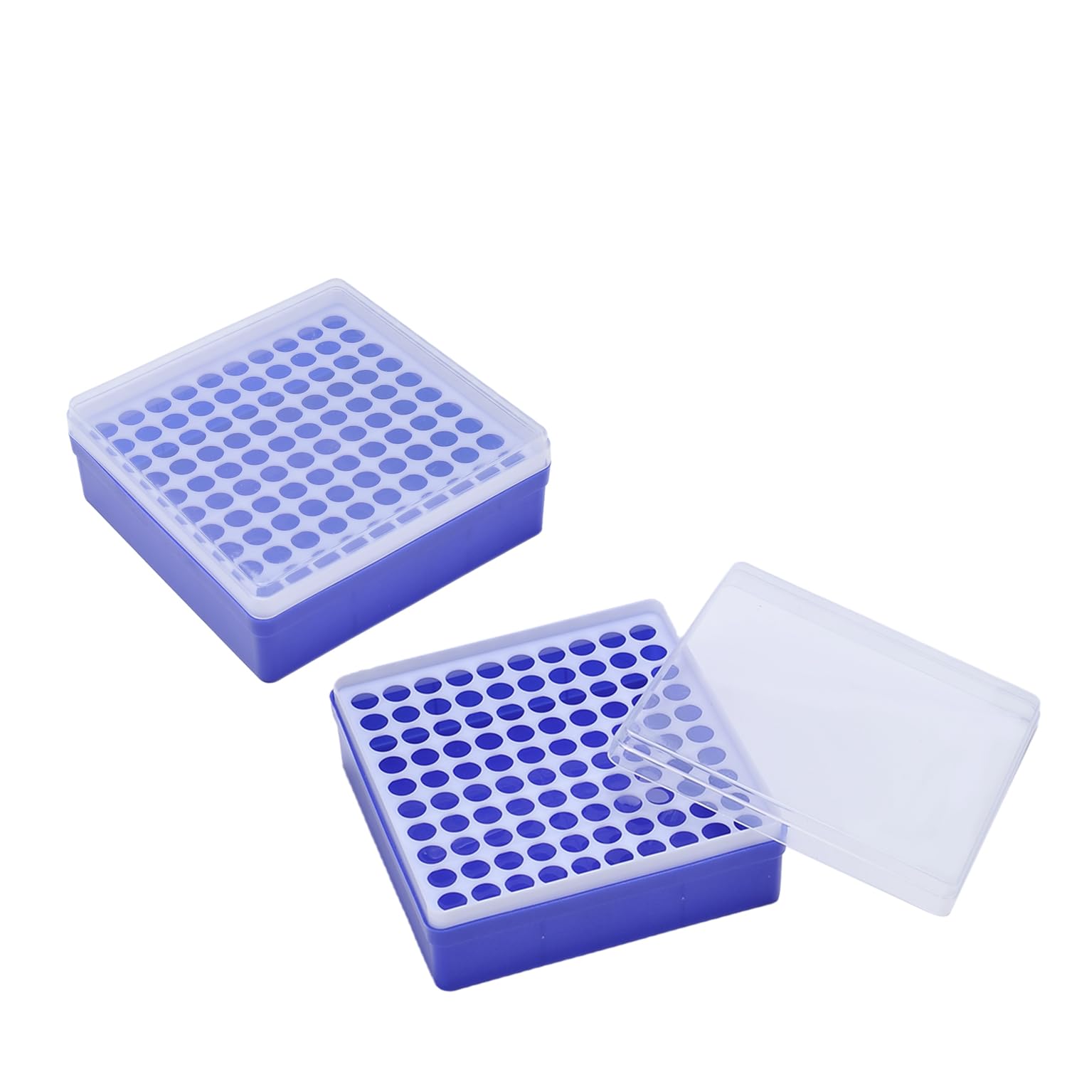 Aicosineg 2Pcs Acrylic Test Tube Rack Holder 100Holes Lab Centrifuge Tube Holder Plastic Test Tube Rack Detachable Plastic Stand Bracket Rack Test Tube Rack for Labortory Scientific Testing Blue