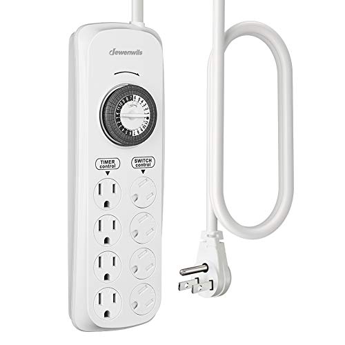 DEWENWILS Mechanical Timer Power Strip with 8 Outlets, Flat Plug, 6ft Long Cord, Overload Protection, Indoor Timer for Bearded Dragon Tanks, Aquarium, Grow Lights, Plants, Reptile Light, UL Listed