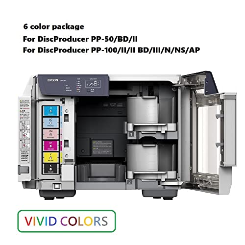 C13S02A9991 Ink Cartridge 6 Color (Cyan, Yellow, Magenta, Black, Light Cyan, Light Magenta) Set for DiscProducer PP-100 PP-50 in Retail Packaging, Each