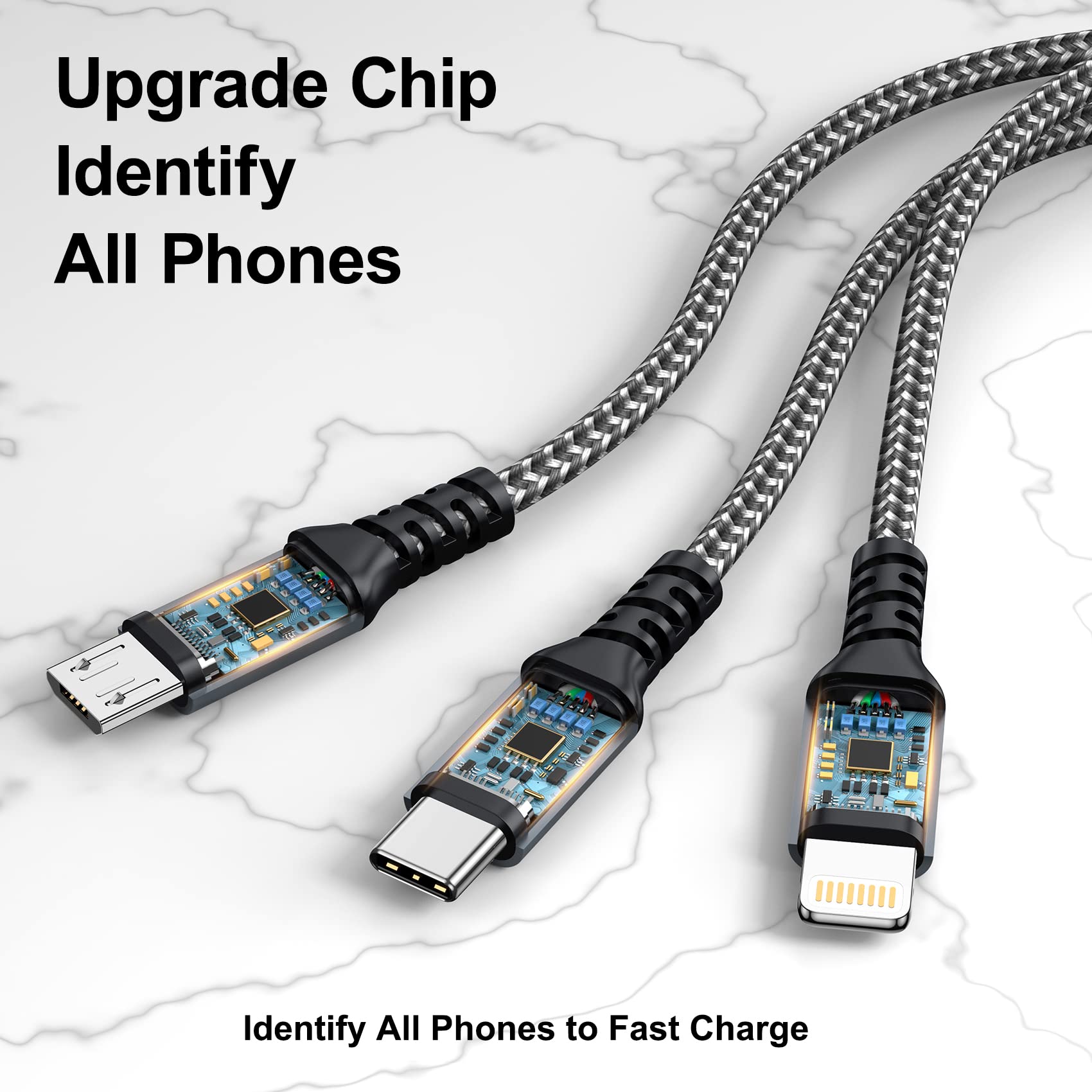 100W USB C to Multi Charging Cable [1.2M] 3 in 1 Charging Cable with E-Mark Chip, Multi Charger Cable USB C [100W]+Lightning[27W]+Micro[10W] for Samsung S23,iPad Pro, iPad Mini, MacBook Pro/Air/iPhone