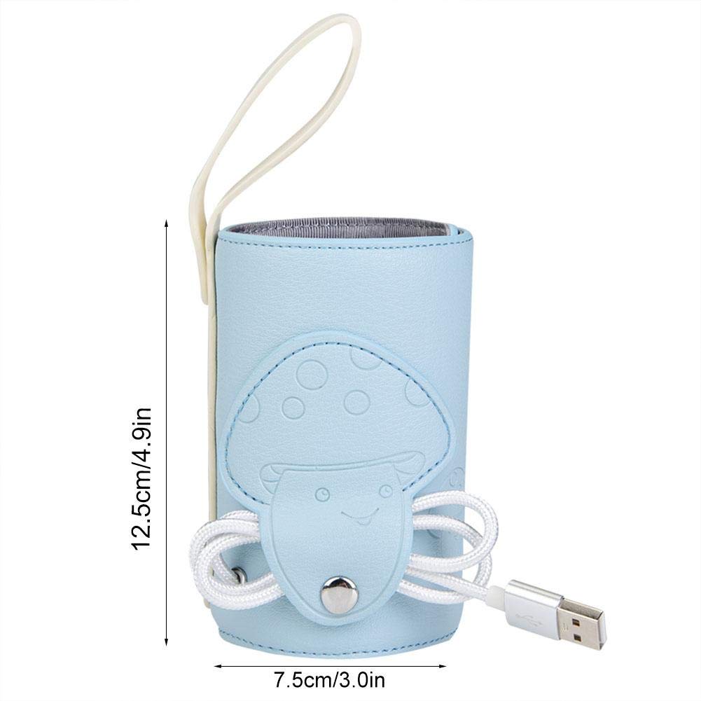 Qinlorgo Portable Bottle Warmer, 10W USB Microfiber PU Baby Bottle Warmer Travel Bottle Warmer with Indicator Light for Water Cups, Mineral Water Bottles, Milk Boxes(Blue)