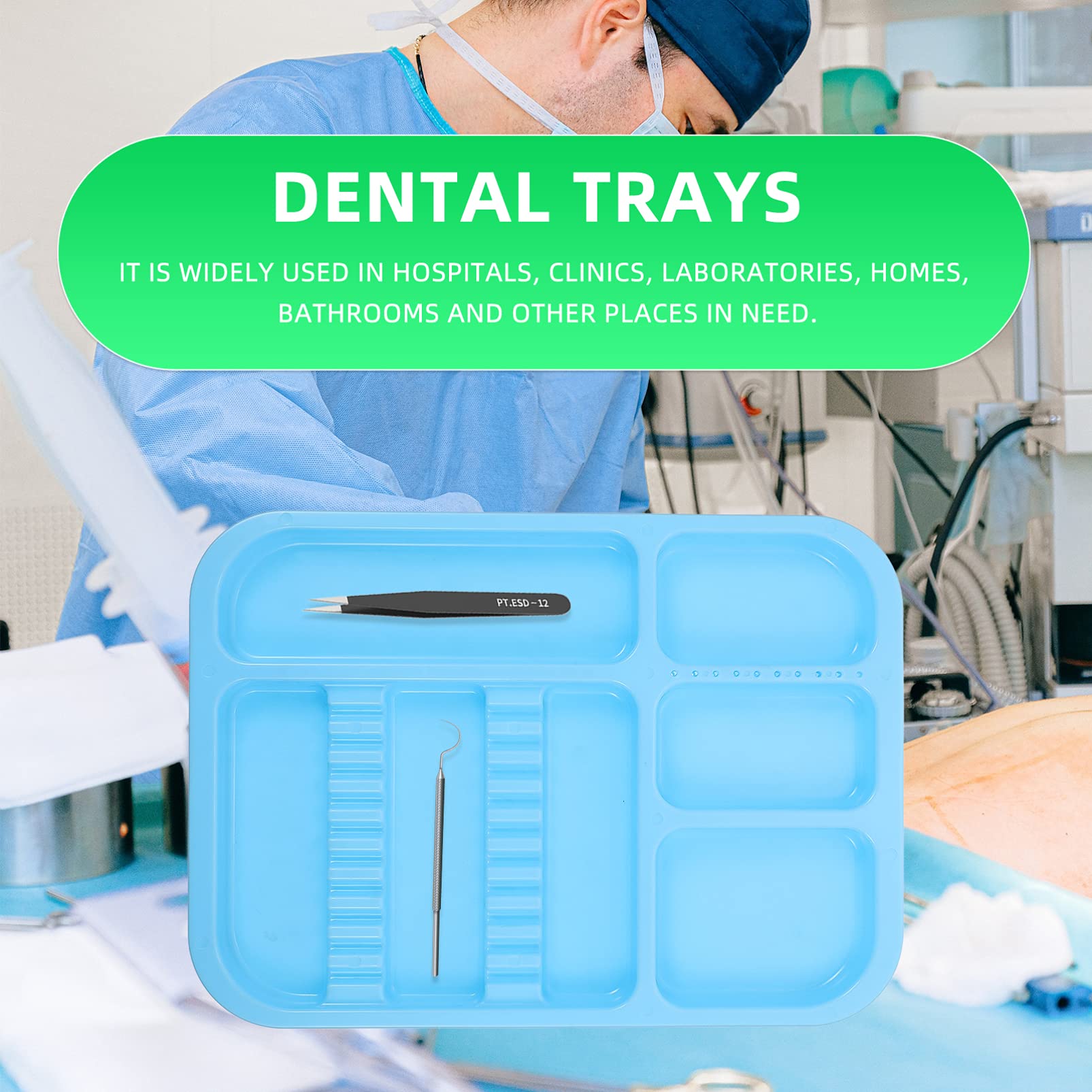 Plastic Dental Trays Instrument Trays Dental Instrument Set Plastic Serving Fruit Storage Trays Dentist Tools Kit Blue Pink Green