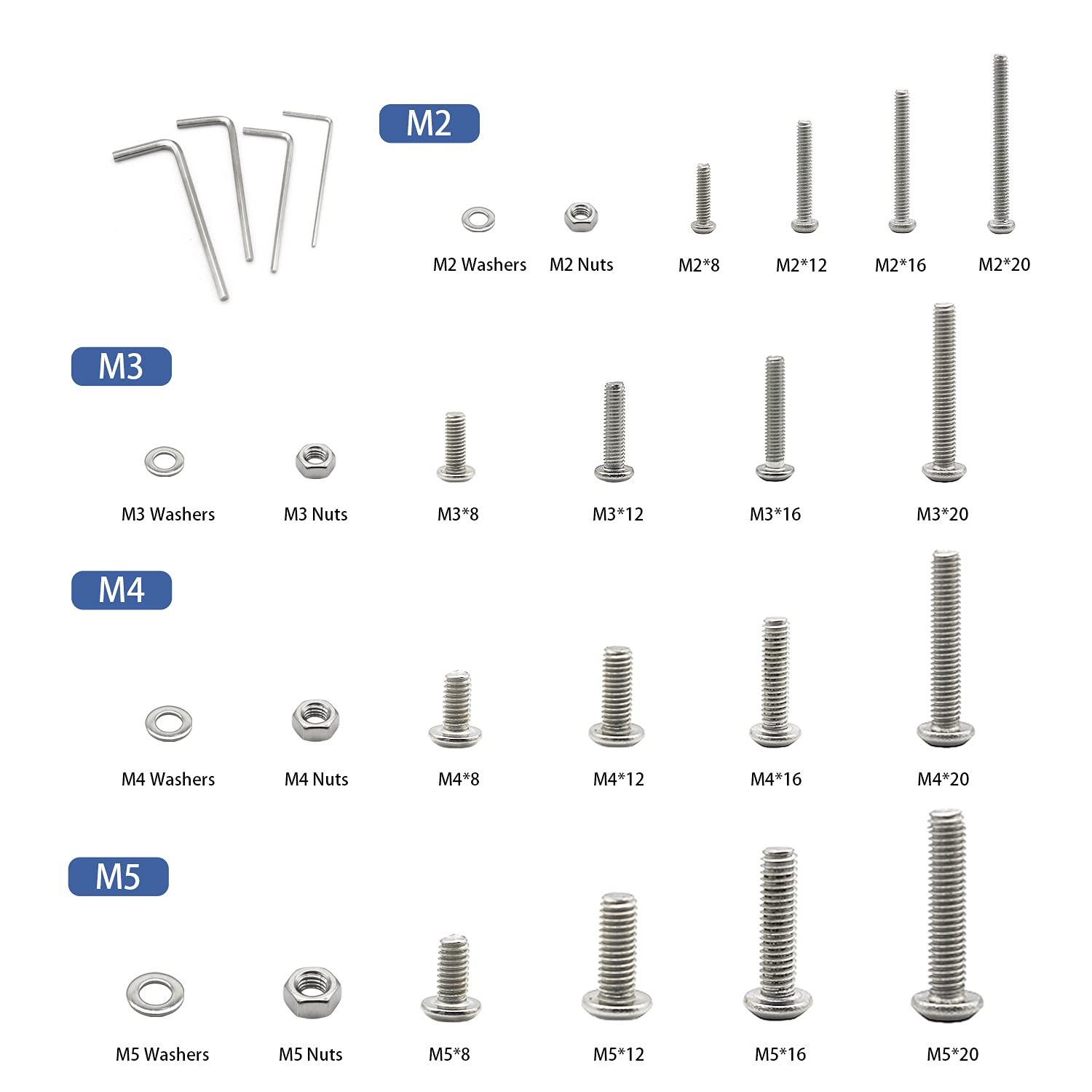 1200 PCS Nuts and Bolts Assortment Kit, Metric M2 M3 M4 M5 Machine Screws, Stainless Steel 304 Hex Socket Head Cap Bolts and Nuts Kit.