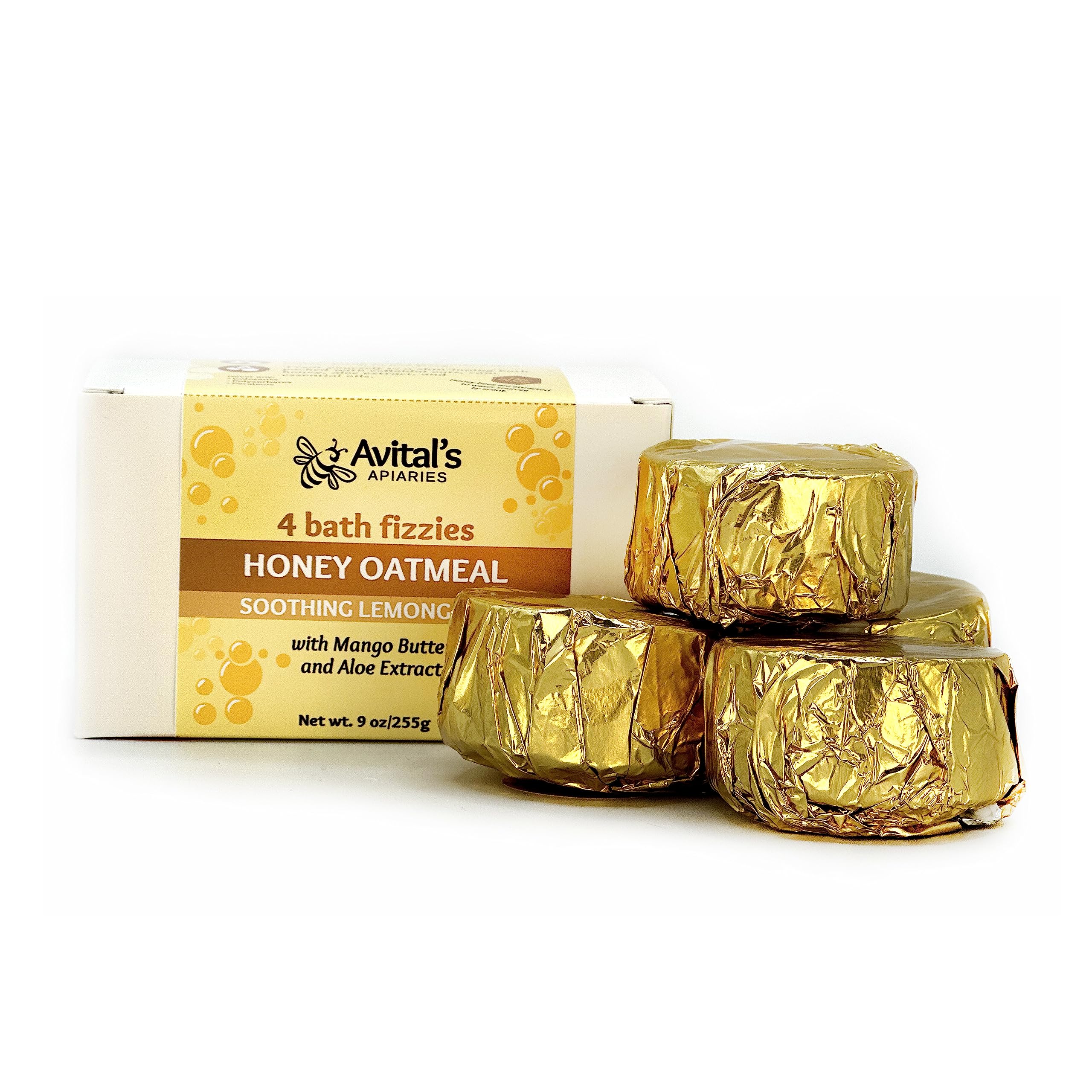 4 Handmade Raw Honey & Colloidal Oatmeal Bath Bombs with Lavender & Lemongrass Essential Oils to soothe hydrate dry skin