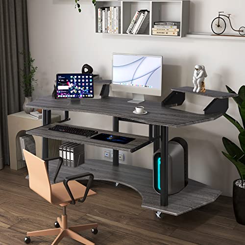 Acme Furniture Eleazar Music Recording Studio Desk, Black Oak