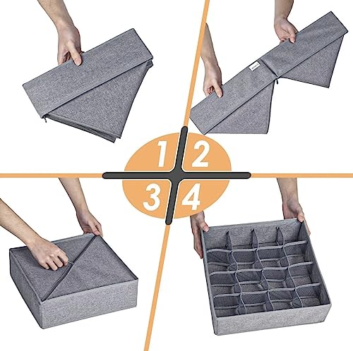 2 Pack 24 Cell Organizer Dividers for Drawer, Closet Storage Foldable Stackable Storage for Underwear, Socks and Belts