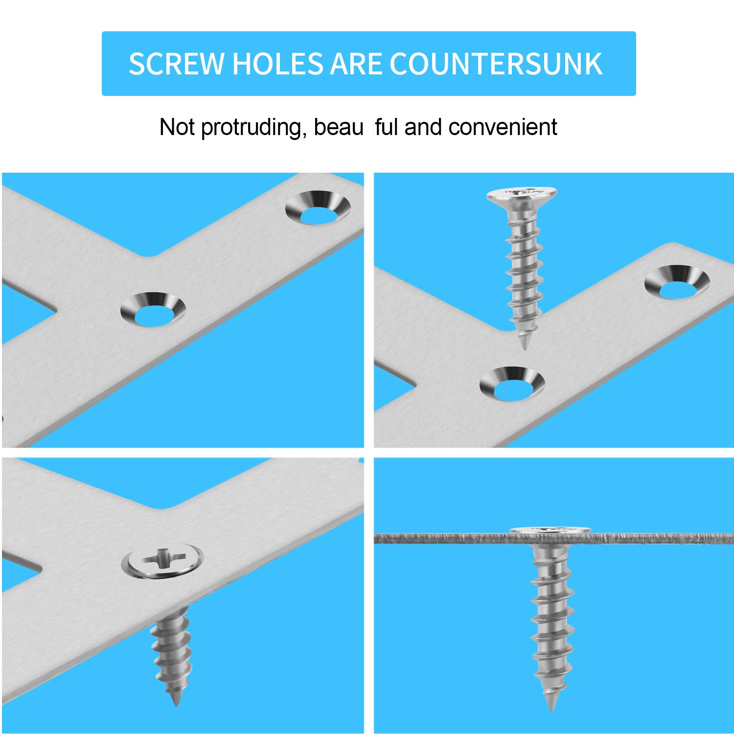 12 Pieces Stainless Steel T Brackets (3.1 x 3.1 inch,80 x 80 mm) Flat Corner Braces, Corner Brackets Joint Right Angle Bracket Mending Repair Plate, 65 Pieces Screws Included