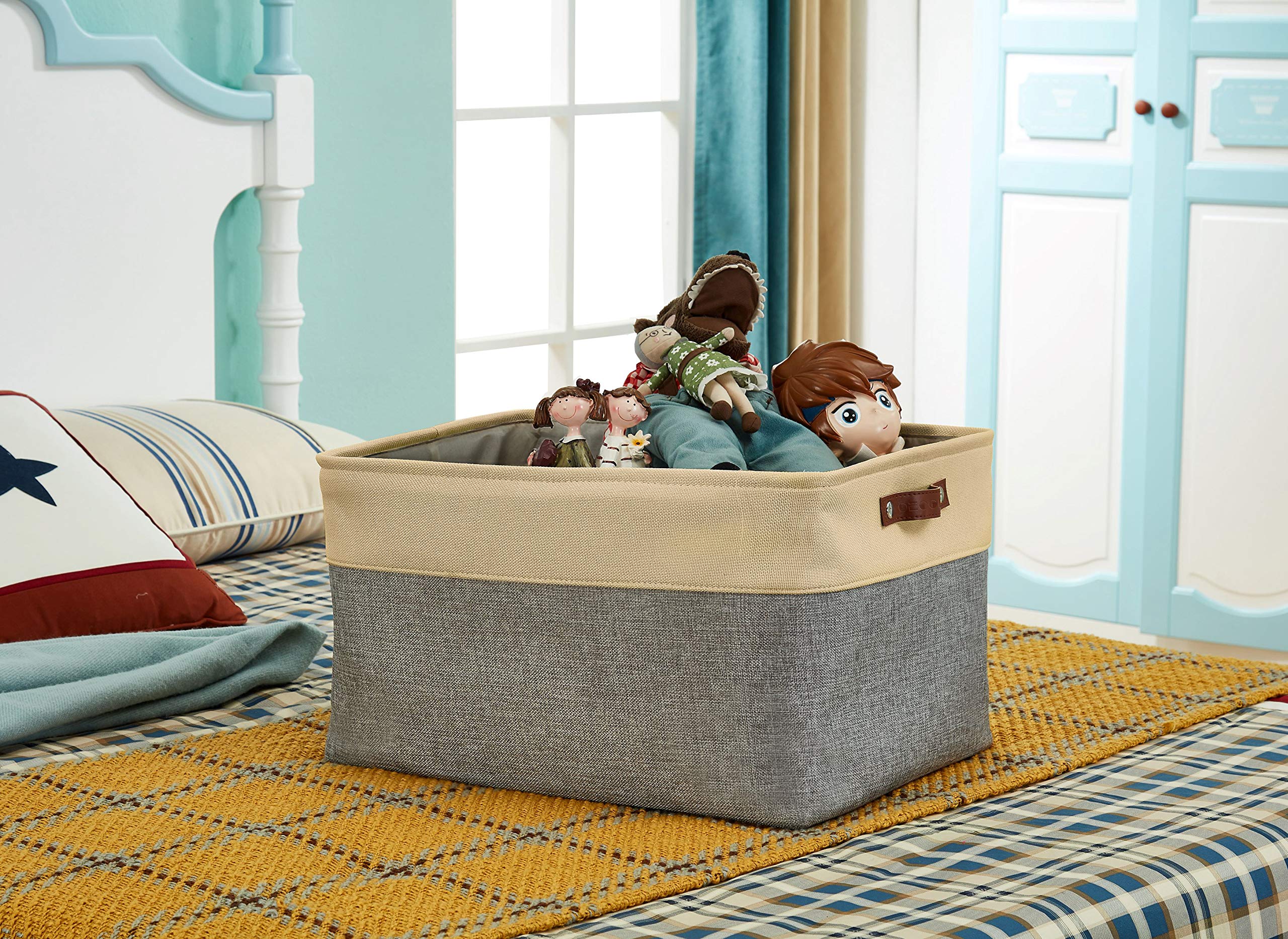DECOMOMO Storage Baskets | Large Storage Bins Fabric Baskets for Organizing Laundry Nursery Toys Cloth Linen Closet Organizers with Handles (Grey and Beige, XXXXL - 3 Pack)