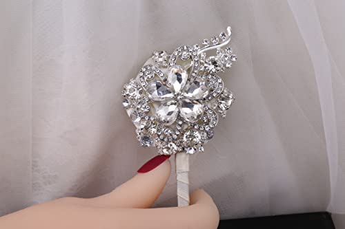 2 Pack Corsage Wristlet Luxury Dazzle Crystal Diamond Boutonniere Set Wrist*1 for bride and Corsage*1 for groom on Wedding Party