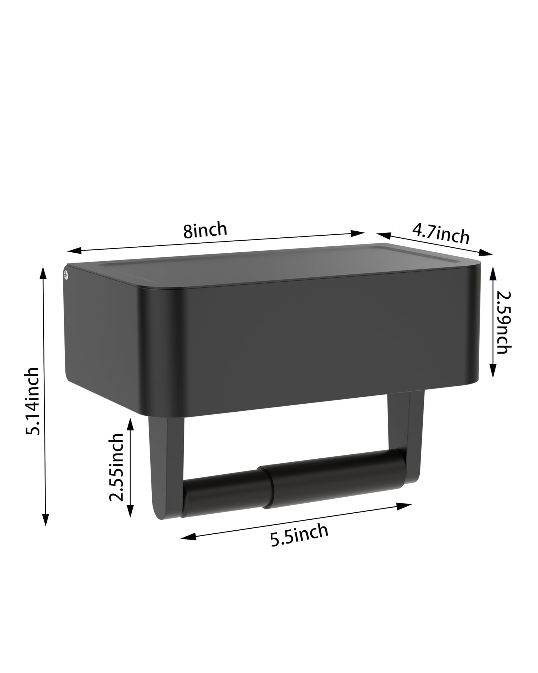 WZKALY Toilet Paper Holder with Shelf - Flushable Wipes Dispenser & Storage Fits Any Bathroom, Keep Your Wet Wipes Hidden - Stainless Steel Wall Mount Bathroom Organizer -(Matte Black, Regular roll)