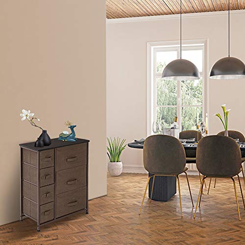 Byouth Dresser with 7 Drawers - Furniture Storage Tower Unit for Bedroom, Hallway, Closet, Office Organization - Steel Frame, Wood Top, Easy Pull Fabric Bins (Brown)