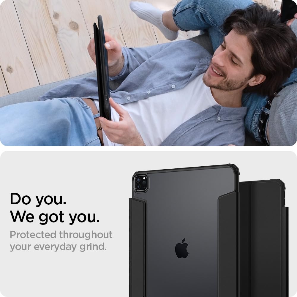 Spigen Ultra Hybrid Pro Designed for iPad Pro 12.9 inch Case M2 6th Generation (2022) / 5th Generation (2021) with Clear Transparent Back and Pencil Holder - Black