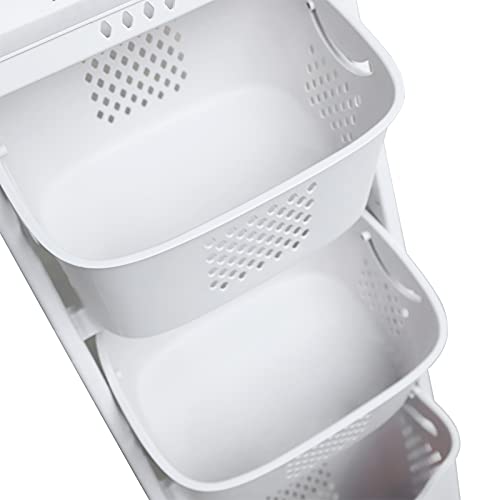 3 Tier Laundry Basket PP Material Laundry Basket with Wheels Laundry Basket Shelf with Two Kinds of Handles Clothes Baskets for Kitchen Bedroom Laundry Room Bathroom