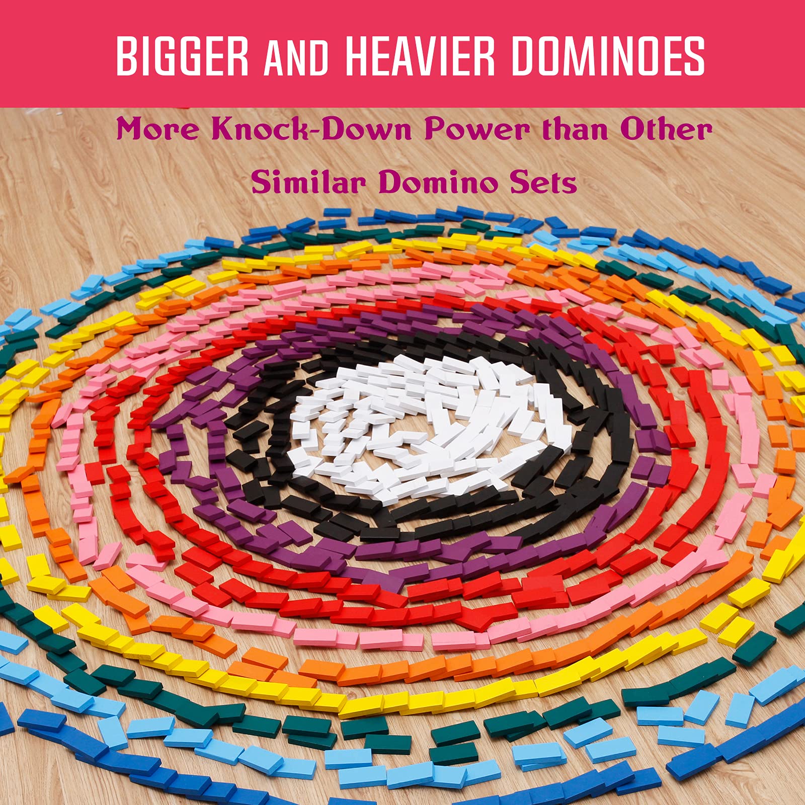 1200 Piece Dominoes Set for Kids, Colorful Dominos Tiles for Building, Stacking, Racing, Tumbling, Wood Domino with Box, Educational Toy