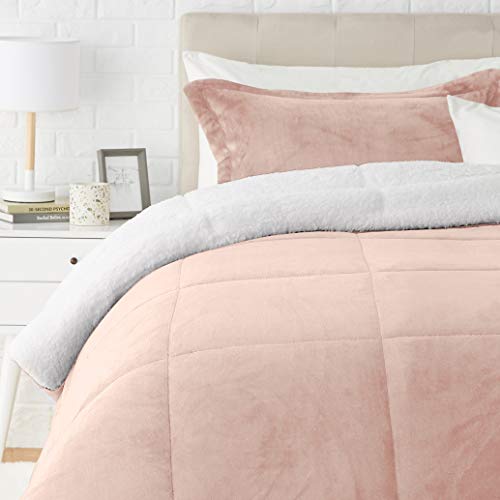 Amazon Basics Ultra-Soft Micromink Sherpa Comforter Bed Set - Blush, Twin