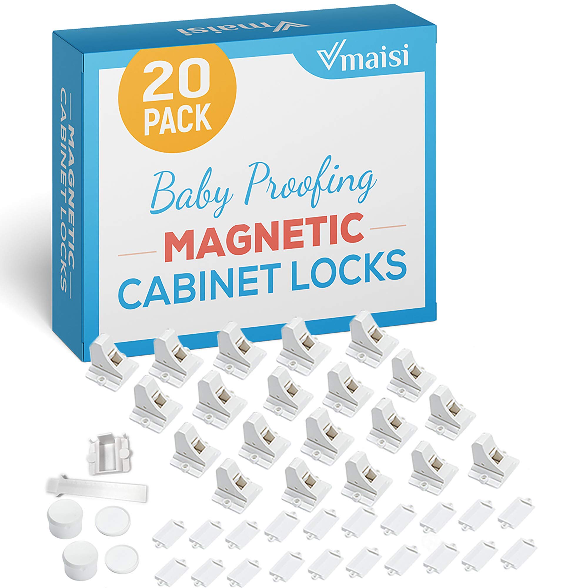32 Locks Magnetic Cabinet Locks - 4 Magnet Keys bundle with 38 Pack Outlet Covers - 70 Pack Child Safety Kit