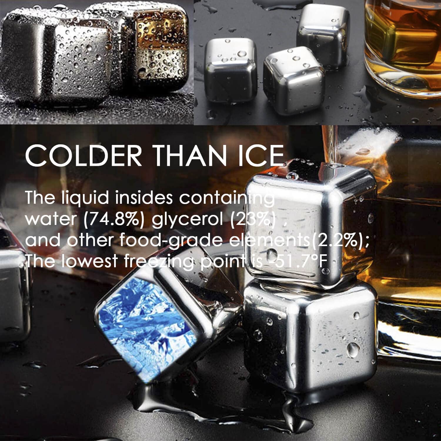 12 Pack Whiskey Stones Gift Set for Men, Das TooKii Stainless Steel Ice Cubes Chilling Stones Reusable, High Cooling Rocks Metal Ice Cube for Drinks Beverage Wine with Ice Tongs & Freezer Storage Box