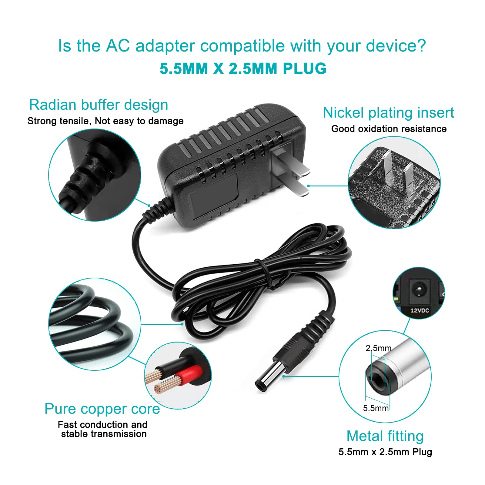 12V AC DC Adapter for Netgear N300 N600, Linksys Wireless Router E2500 EA6400 EA6500 EA6700 EA6900 E1200 E1500 E2000 EA4500 EA6500,TP-Link AX5400 AX73 AX4400, Motorola Power Supply Charger Cord Cable
