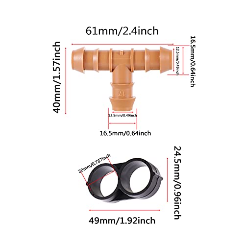 FOGWOWO Drip Irrigation Universal Tee 1/2inch(17mm.600 ID) Tubing Fitting, Barbed Connector for 1/2inch Drip Irrigation Pipe(25pcs /Pack)