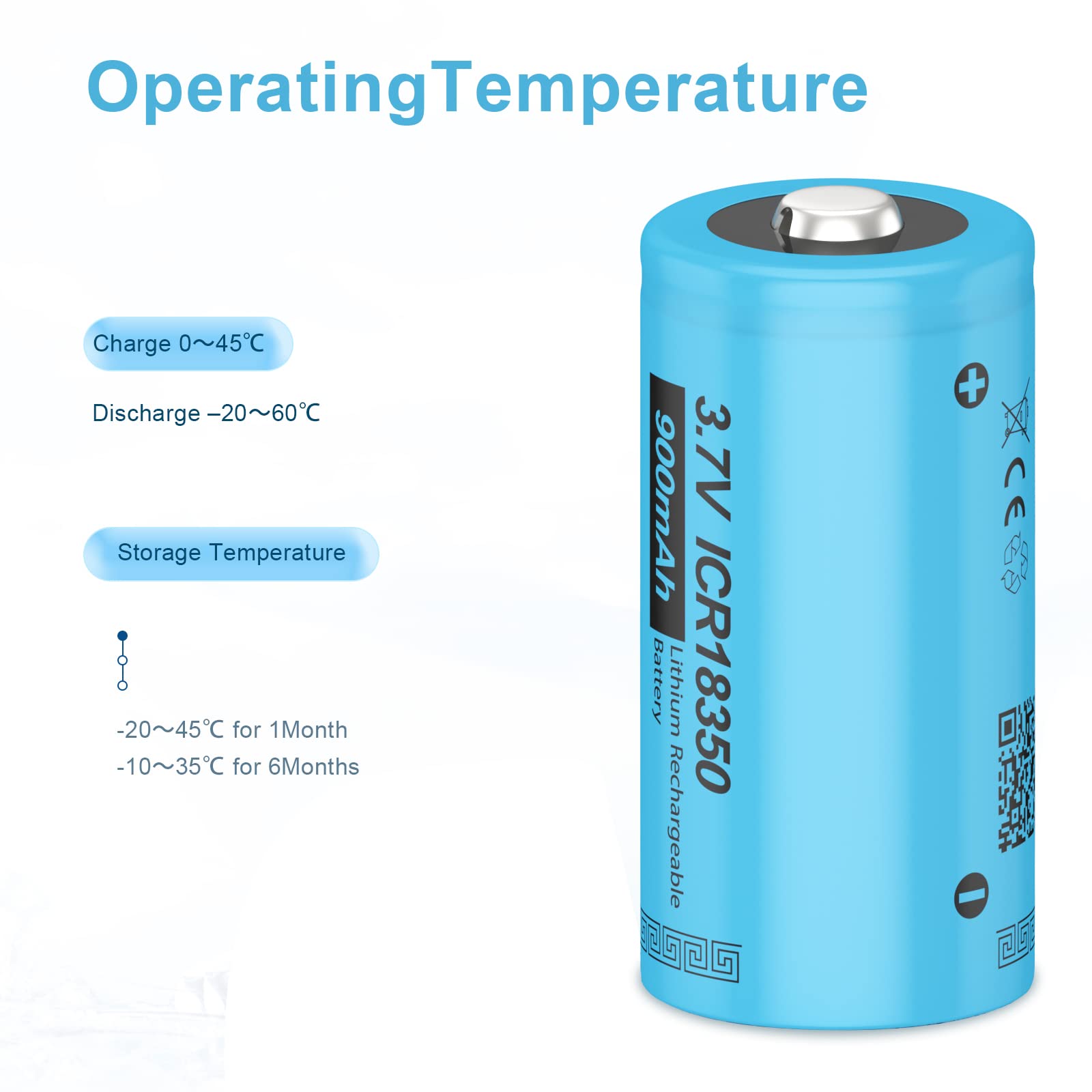 18350 3.7V 900mAh Rechargeable Battery with Button top Battery 2 Pack