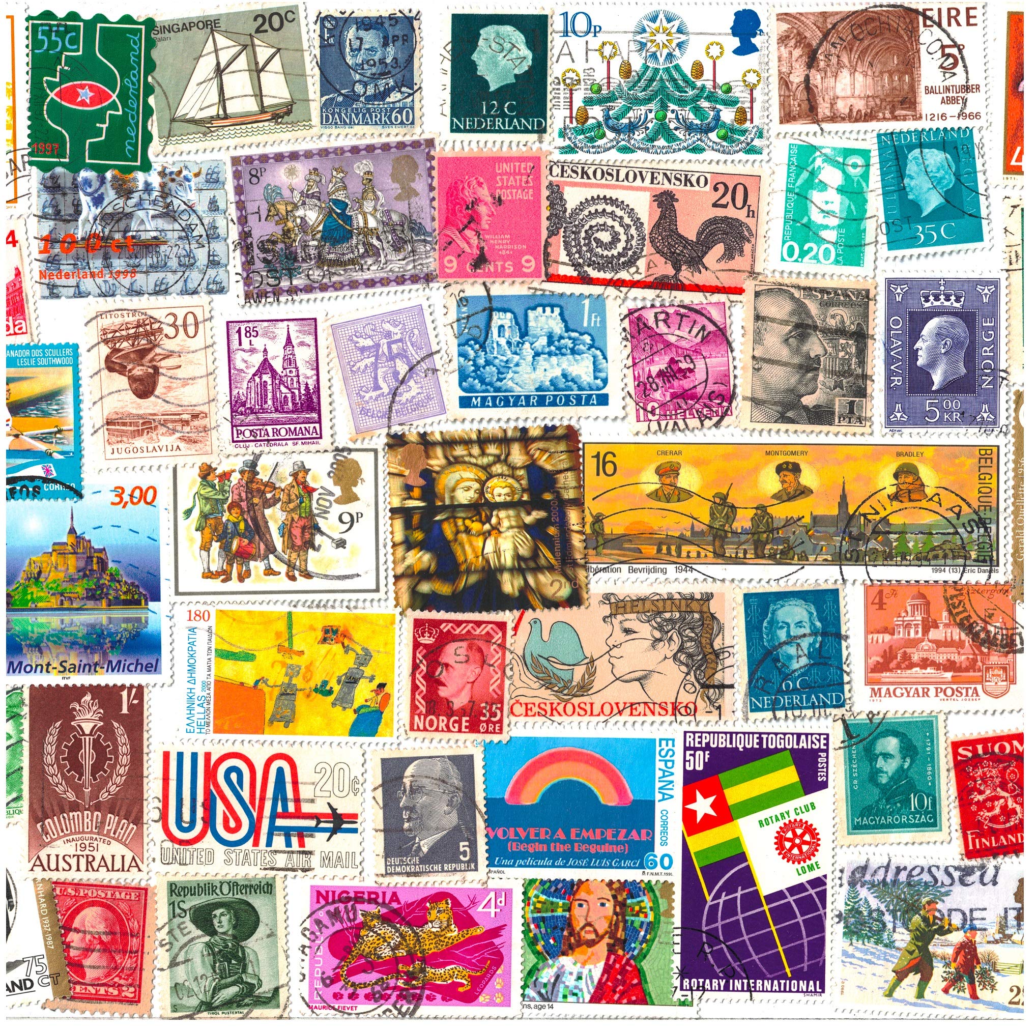 1000 Stamps from World Countries Mixed Philately Used Postage Stamps Off Paper