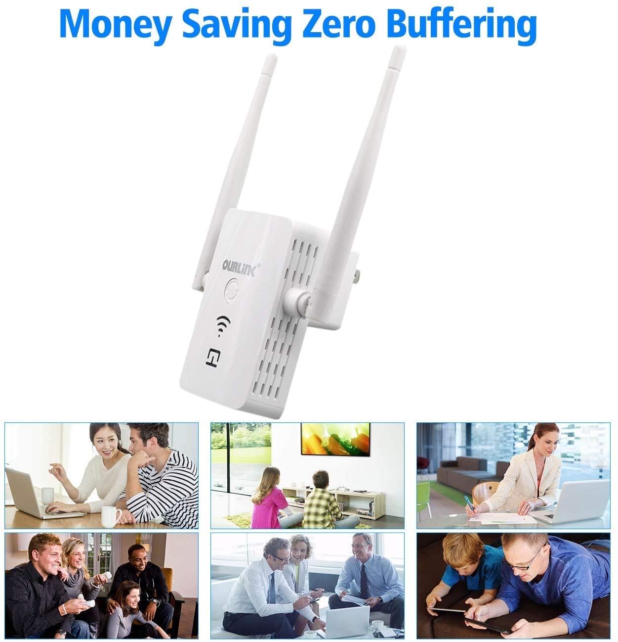 1200Mbps WiFi Range Extender OURLINK AC1200 Signal Booster Repeater, Add Coverage up to 1500 sq.ft. in Your House, Extend 2.4GHz & 5GHz Wi-Fi, Easy Setup