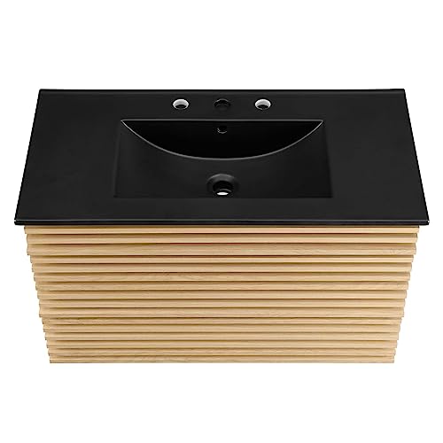 Modway Render 36" Wall-Mount Bathroom Vanity in Oak Black