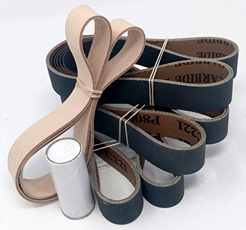 1X30 Knife Sharpening Belt Kit with Super Strop Leather Honing Belt & 15 Pack of Premium Quality Silicon Carbide Sharpening Sanding Belts 600, 800, 1000 Grit