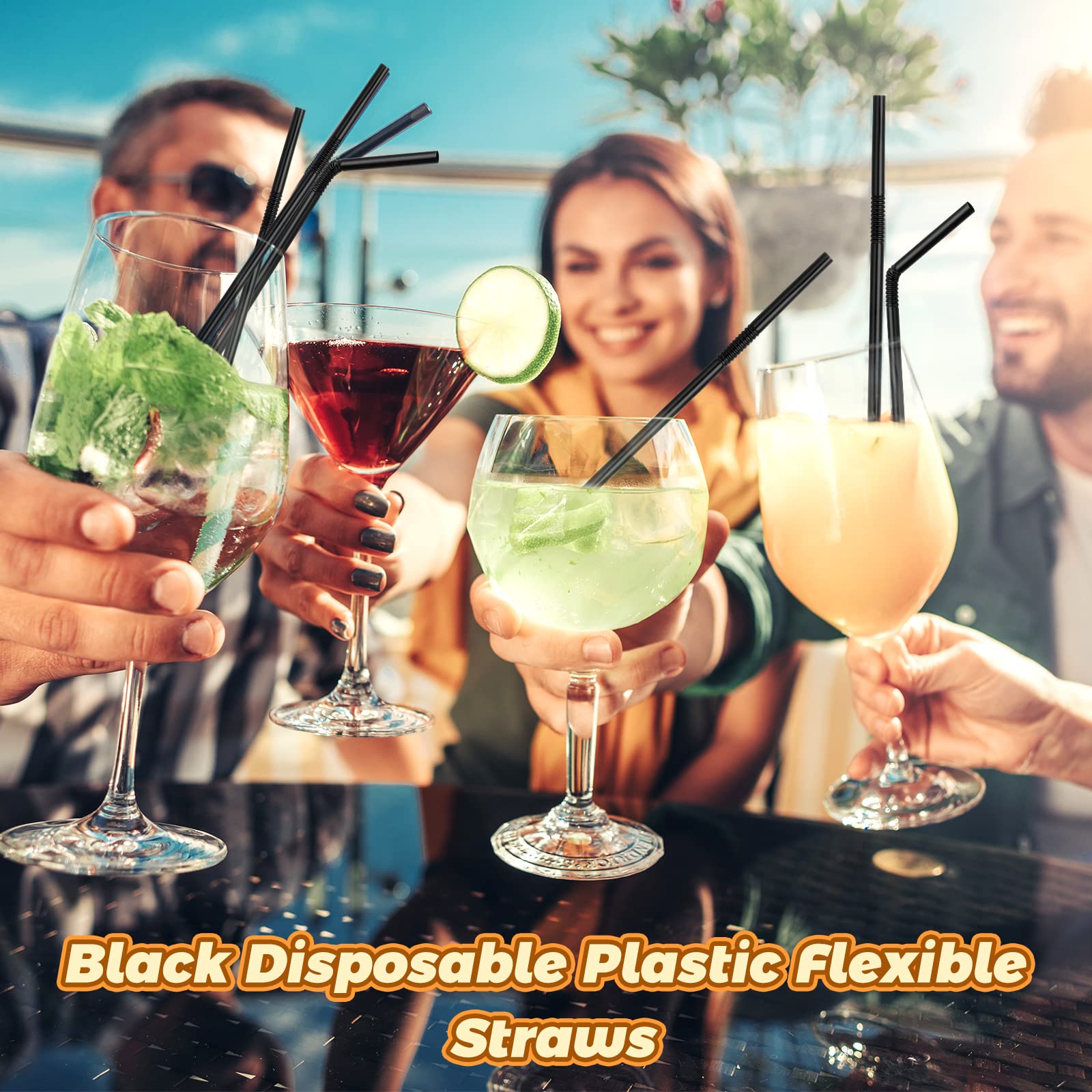 1000 Pcs Flexible Disposable Plastic Drinking Straws Bulk Plastic Long Flexible Straws (Black)
