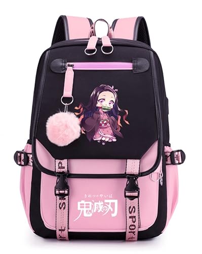 17" Nezuko Backpack Tanjiro Anime Bag Laptop Backpacks Daypack for Women Men (Nezuko-Pink)
