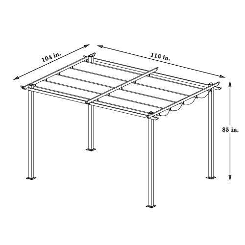 10x9 Ft Outdoor Patio Retractable Pergola with Canopy Sunshelter Pergola,Aluminum Frame Grape Trellis Sun Shade Cover for Gardens,Terraces,Backyard,Gray