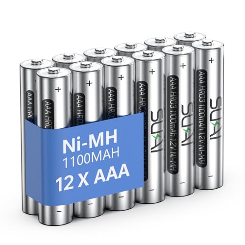 SUKAI AAA Rechargeable Batteries, 1100mAh 1.2V High-Capacity Ni-MH Rechargeable AAA Batteries with Low Self Discharge & Pre-Charged (12 Pack)