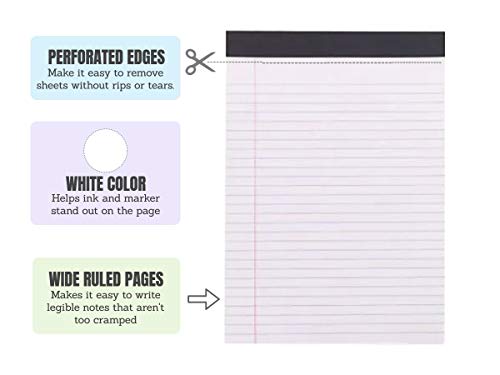 1InTheOffice Note Pads 8.5 x 11, Wide-Ruled Letter Size Writing Pads, White 50 Sheets per Notepads, 12 Pack