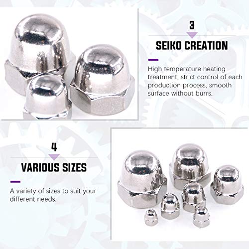 170Pcs 304 Stainless Steel Serrated Metric Acorn Cap Nuts Hex Dome Cap Assortment Kit, 7 Sizes - M3 M4 M5 M6 M8 M10 M12