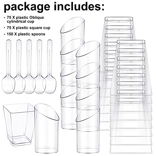 300 Pack Mini Dessert Cups with Spoons Clear Plastic Parfait Appetizer Cup Slanted Round Cup for Desserts Heart Square Clear Parfait Cups for Tasting Party Shooters Desserts (Round, Square, 3oz, 5oz)