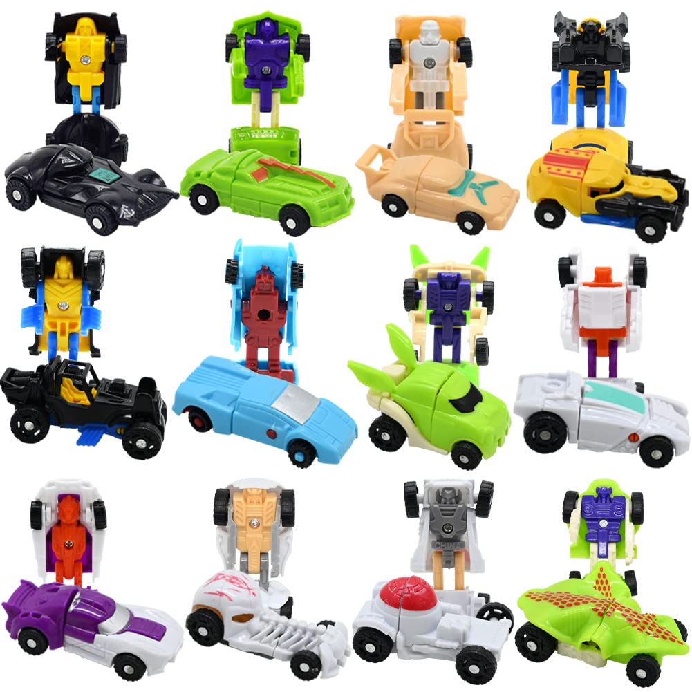 12 Packs Easter Eggs Filled with Deformation Cars Toys, 2.8" Plastic Surprise Eggs Prefilled with Transform Car Robot Toys for Kids Easter Egg Hunt, Easter Basket Filler, Easter Party Favor Event