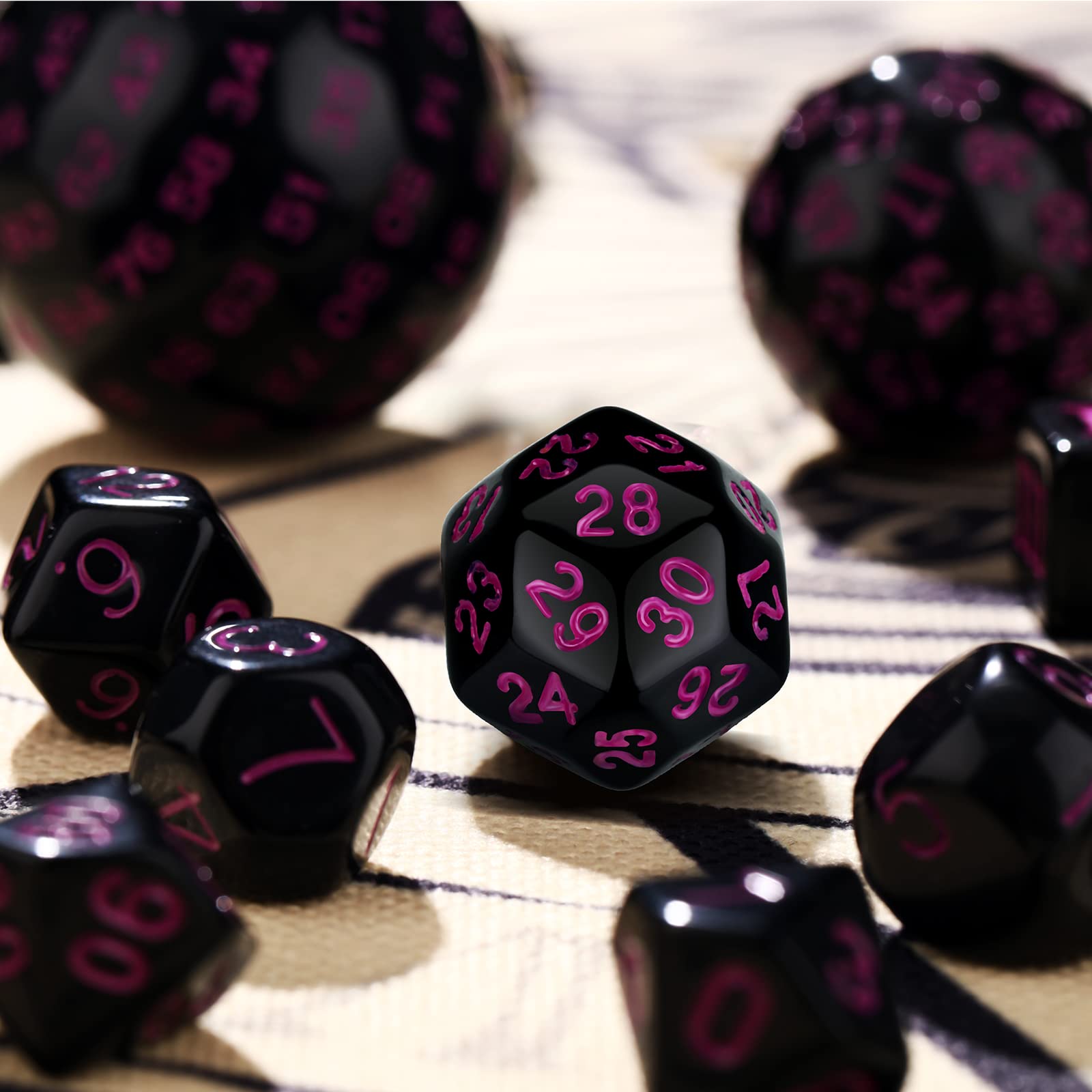 15 Pieces Complete Polyhedral Dice Set D3-D100 Spherical RPG Dice Set in Opaque Black, 100 Sides Dice Set for Role Playing Table Games Party Supplies (Black and Purple)