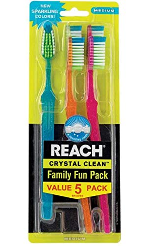 2-Pack Reach Crystal Clean Family Fun 5 Count Toothbrushes Medium