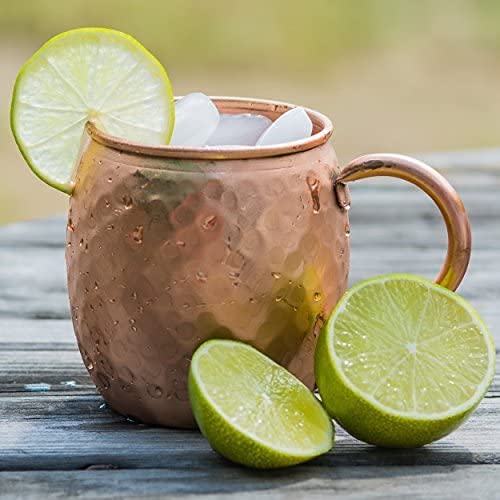 100% Solid Moscow Mule Copper Mugs Kit With Free Extras: Set of Two 16oz Mugs - Hammered Premium Quality Copper Cups, 2 Shot Glasses/Jiggers, and 1 Straw. Great For Gifts.