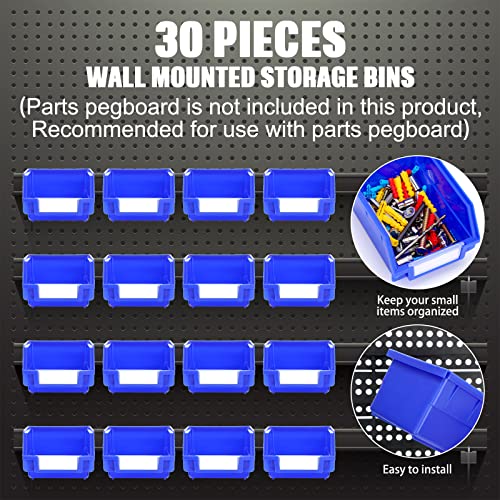 30 Pcs Wall Mounted Storage Bins Without Rack Plastic Hanging Parts Bins 5 x 4 x 3 Inches Open Front Small Screw Organizers Wall Mount Tools Organizers for Kitchen Workshop Classroom Office Parts