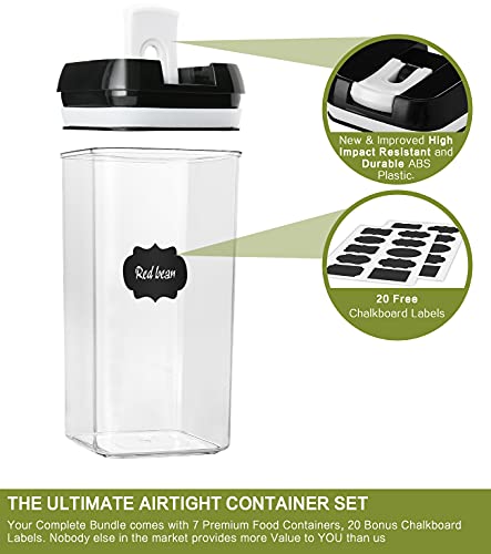 Airtight Food Storage Containers - MCIRCO 7 Pcs BPA Free Plastic Containers with Upgraded Lids - Kitchen & Pantry Organization and Canisters for Cereal,Flour, Include Label and Measuring Tools