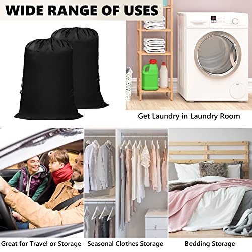 2 Pack Laundry Bags Extra Large Heavy Duty, YOGINGO 28 '' × 45'' Drawstring Nylon Laundry Bag, Durable and Tear Resistant Fabric, Large Capacity, Ideal for Camp, Travel, Laundromat or College Dorm(Black)