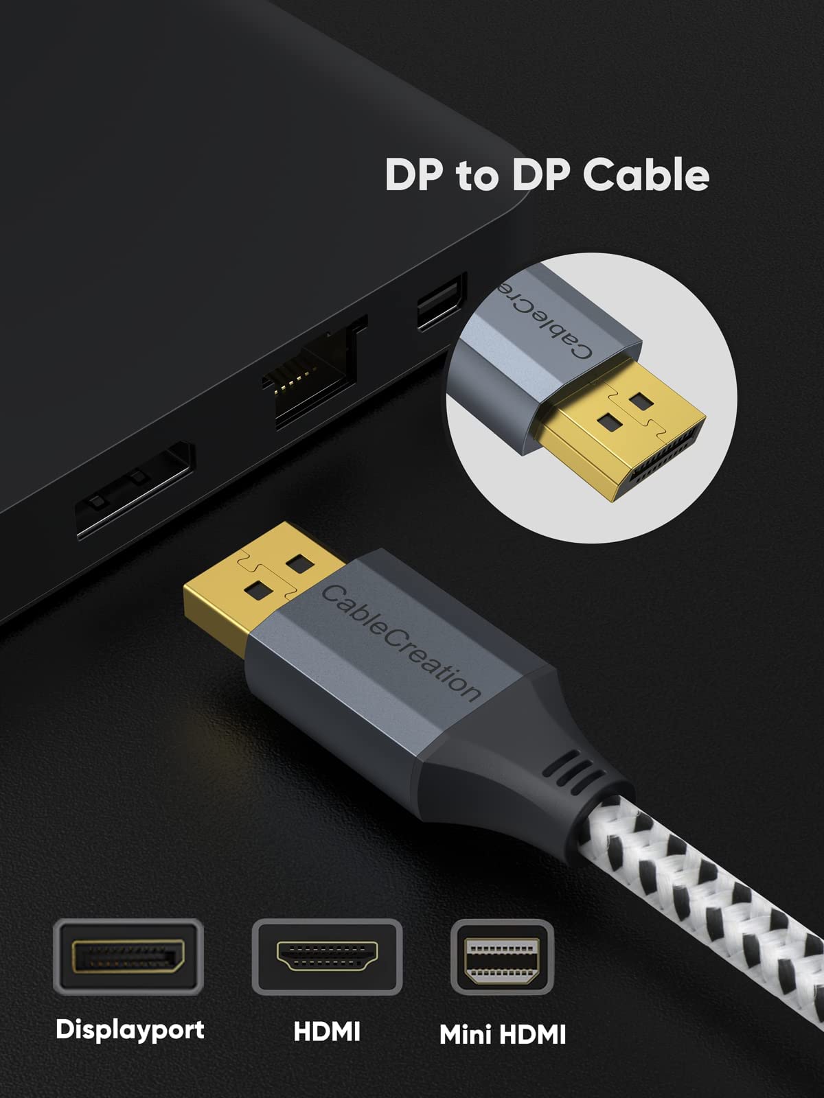 CableCreation 8K DisplayPort Cable 10 FT/3M, DP to DP Cable 1.4,Support 8K@60Hz, 4K@144Hz, 2K@165Hz Video Resolution & HDR,Gray